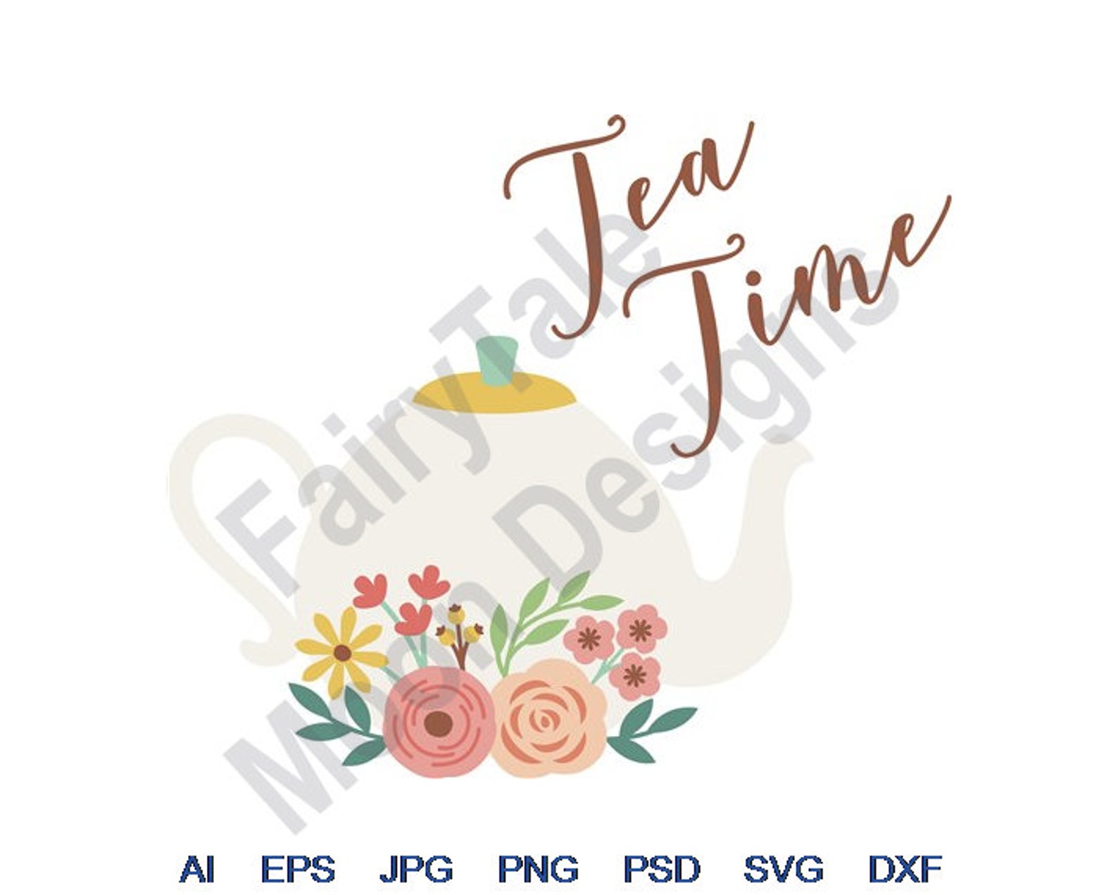 Tea Time Svg Dxf Eps Png Jpg Vector Art Clipart Cut | Etsy