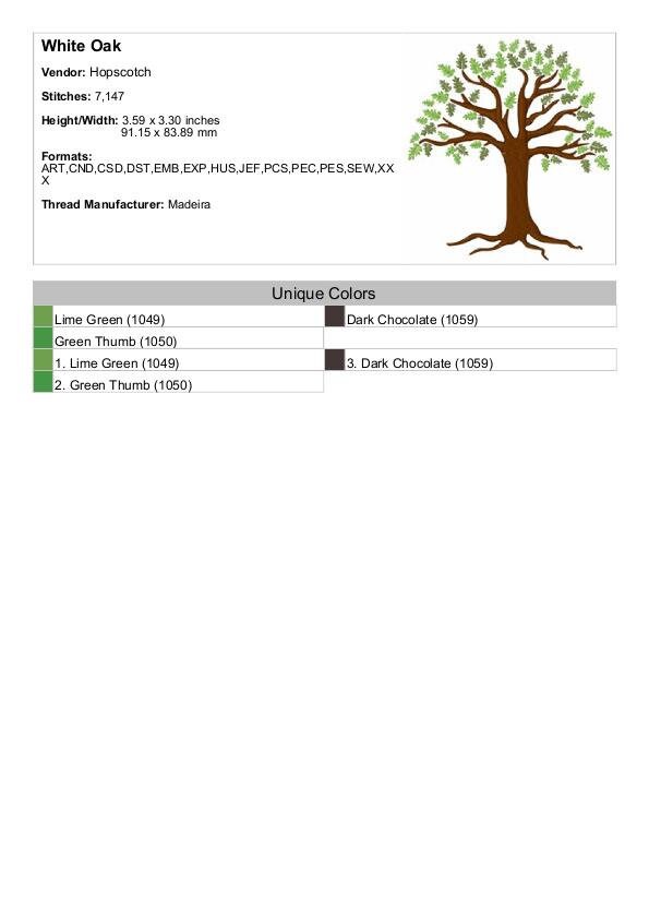White Oak - Machine Embroidery Design, White Oak Tree Embroidery ...
