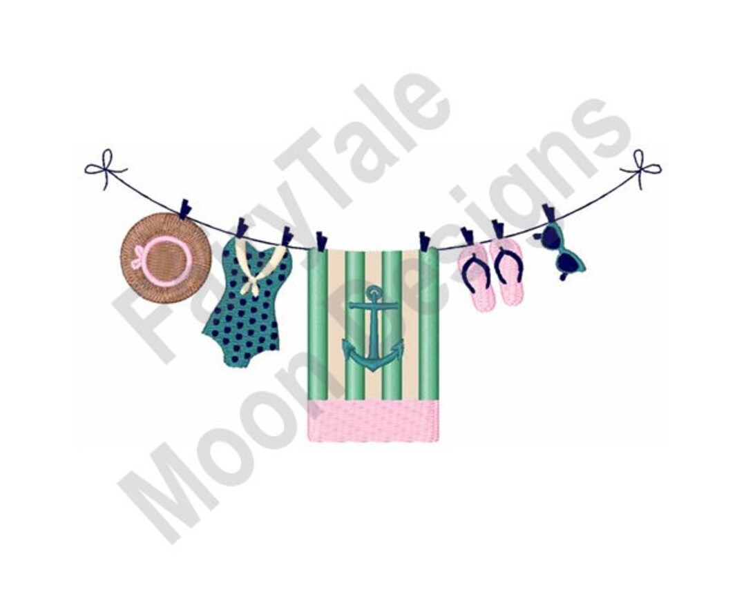 Clothesline - Machine Embroidery Design, Beach Vacation Clothing ...