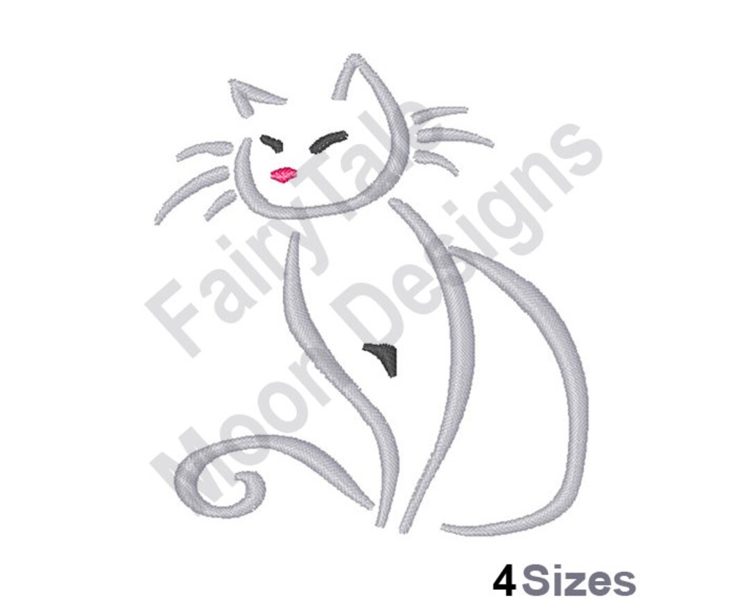 Cute Cat - Machine Embroidery Design, Cat Outline Embroidery Pattern ...