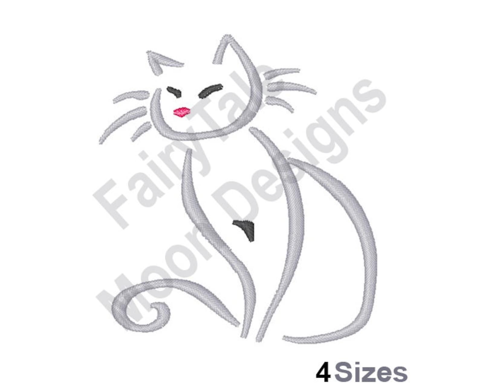 Cute Cat Machine Embroidery Design Cat Outline Embroidery - Etsy