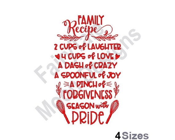 Family Recipe Machine Embroidery Design Baking Recipe | Etsy