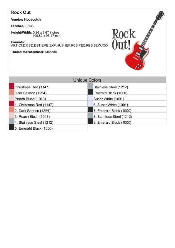 Rock Out Guitar - Machine Embroidery Design, Electric Guitar Embroidery ...