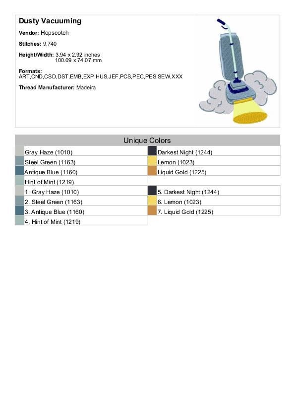 Dusty Vacuuming Machine Embroidery Design Vacuum Cleaner | Etsy