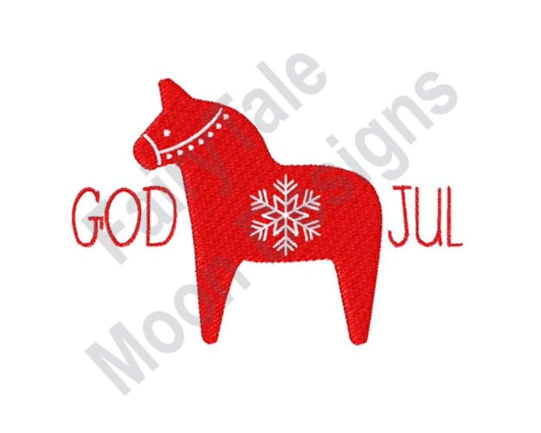 God Jul - Machine Embroidery Design, Swedish Christmas, Dala Horse ...