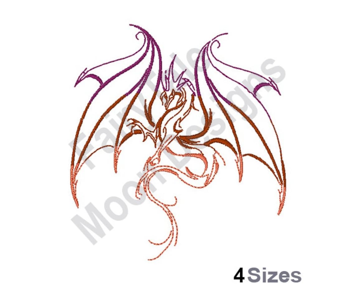 Winged Dragon Machine Embroidery Design Dragon Outline - Etsy