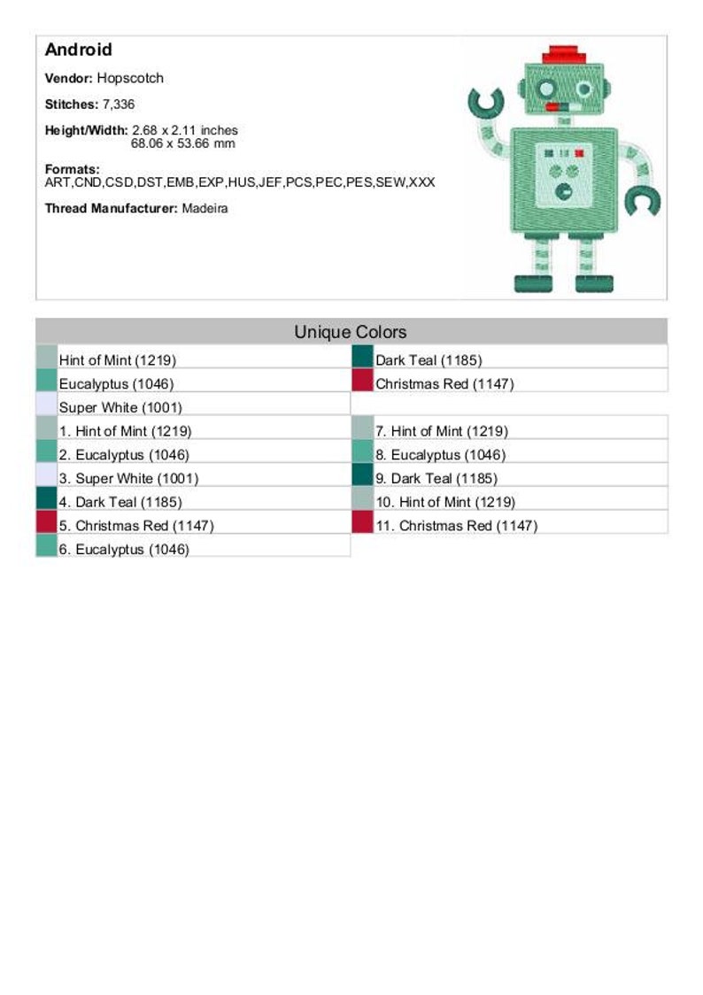 Android Machine Embroidery Design Robot Embroidery Pattern | Etsy