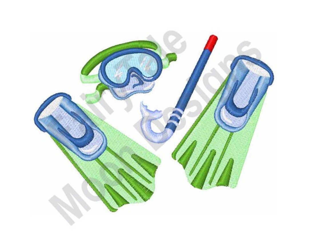 Snorkel & Flippers - Machine Embroidery Design, Snorkeling Gear ...