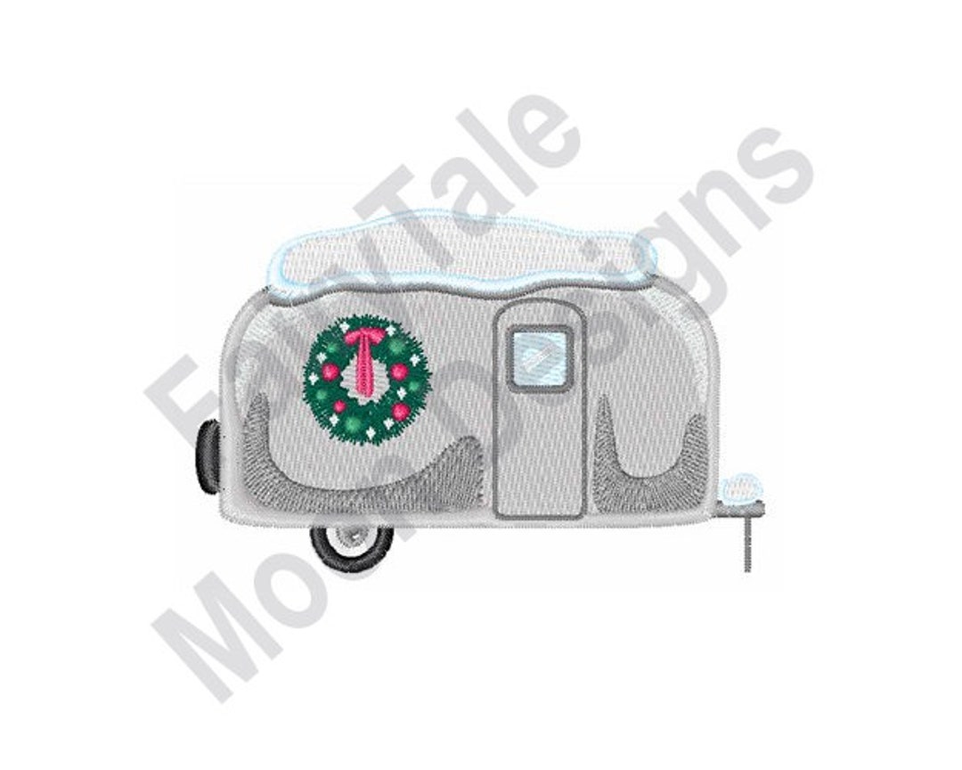 Snowy Winter Travel Trailer Machine Embroidery Design, Christmas Wreath ...