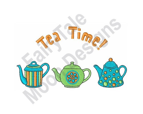 Tea Time Machine Embroidery Design Teapot Border Embroidery - Etsy