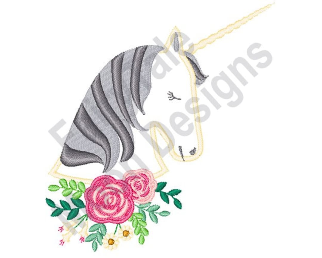 Unicorn Flower Arrangement - Machine Embroidery Design, Roses ...