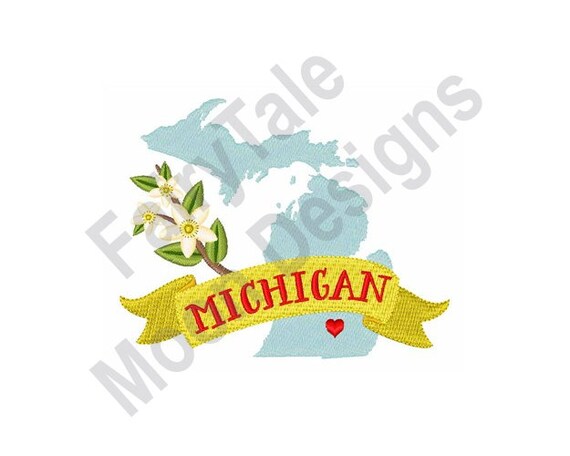 Michigan State Map Machine Embroidery Design Apple Blossom | Etsy