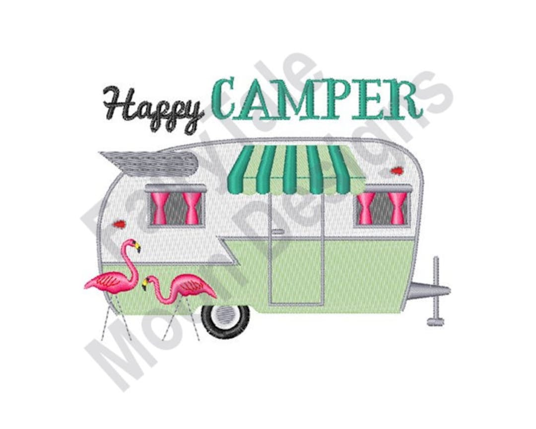 Happy Camper - Machine Embroidery Design, Flamingo RV Trailer ...