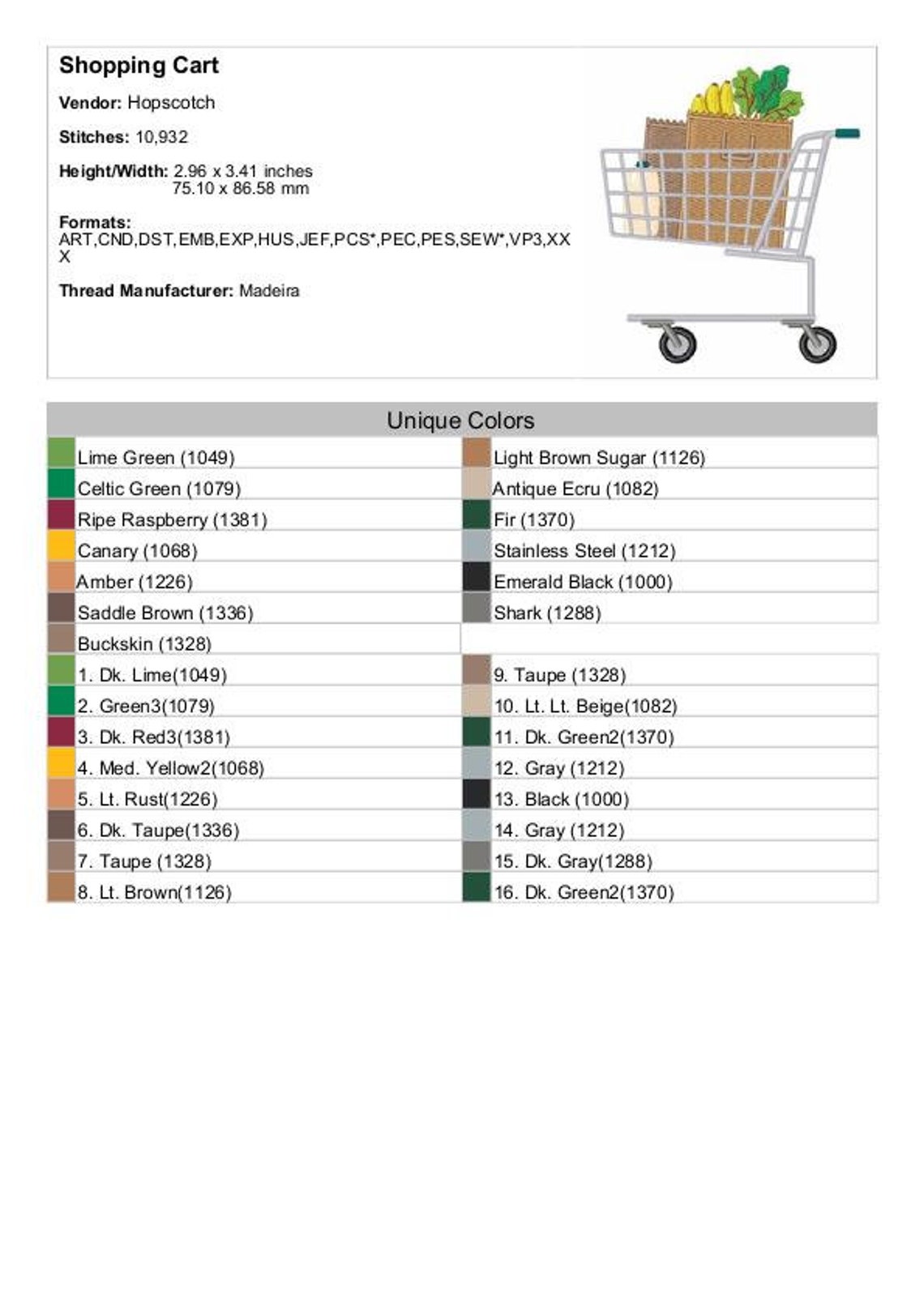Shopping Cart - Machine Embroidery Design, Groceries Embroidery Pattern ...