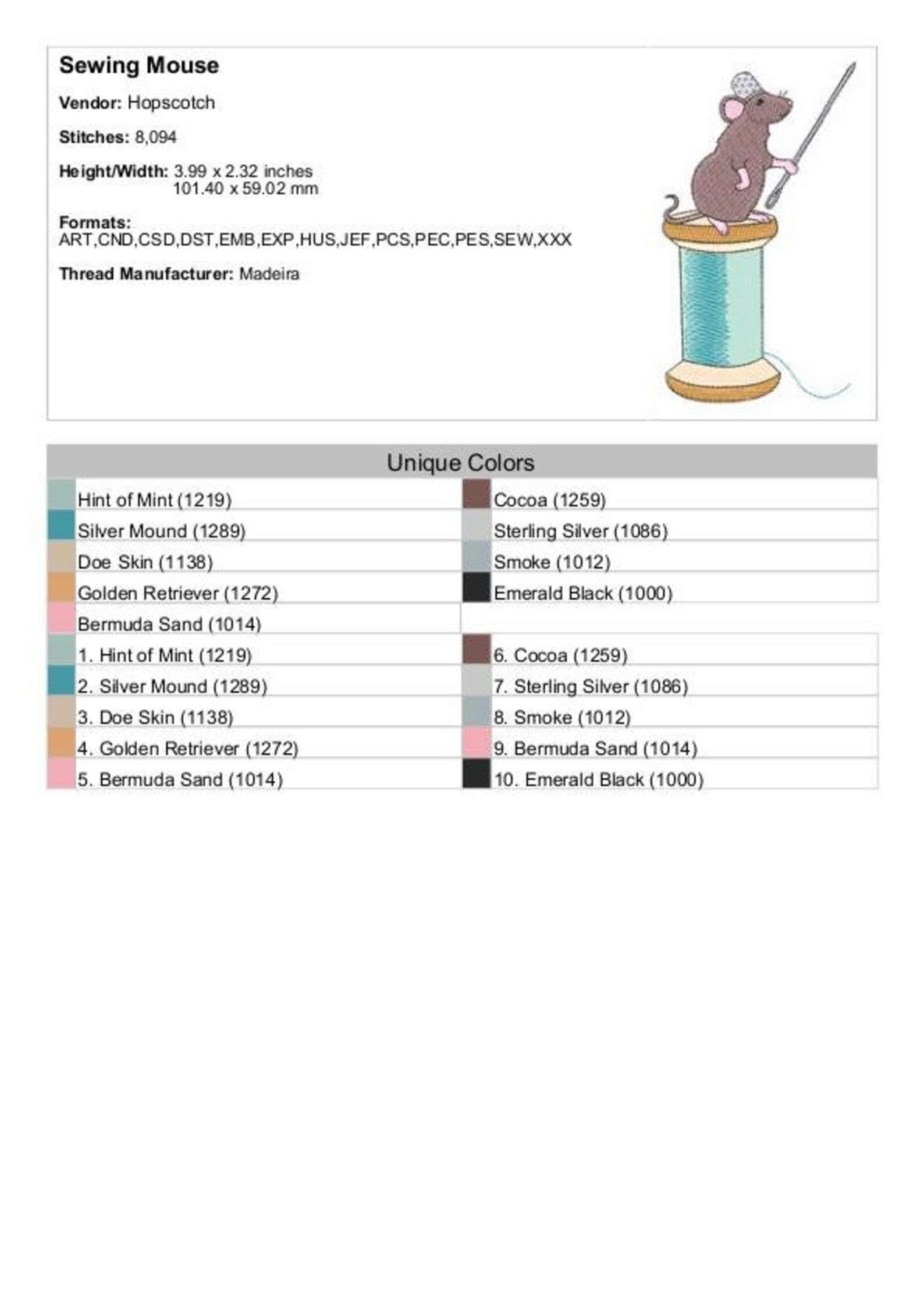 Sewing Mouse Machine Embroidery Design Thread Spool - Etsy