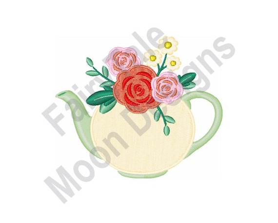 Floral Tea Pot Machine Embroidery Design Decorated Teapot | Etsy