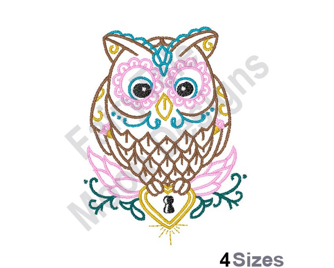 Outline Owl Machine Embroidery Design, Decorated Wise Owl Embroidery ...