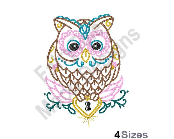 Outline Owl Machine Embroidery Design Decorated Wise Owl | Etsy