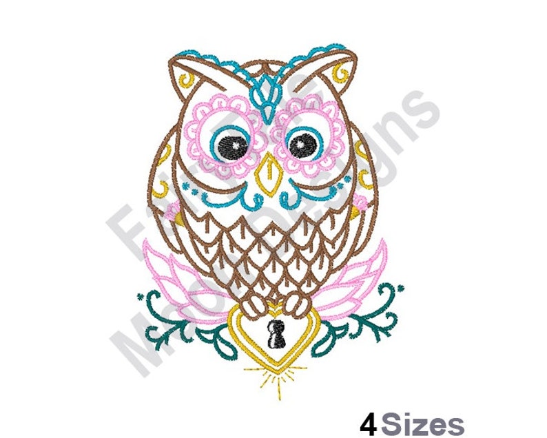 Outline Owl Machine Embroidery Design Decorated Wise Owl | Etsy