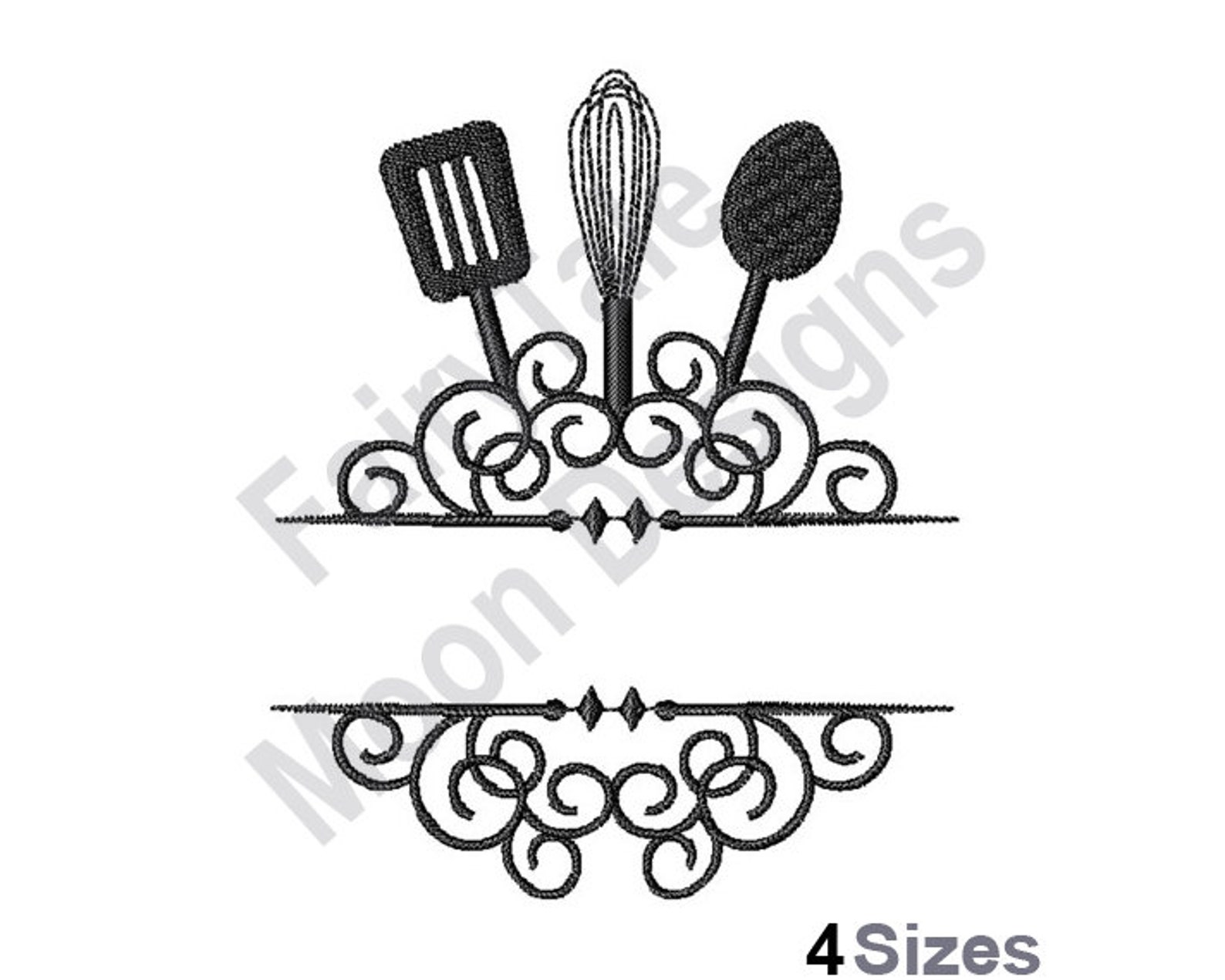 Kitchen Utensils Split Frame Monogram - Machine Embroidery Design ...