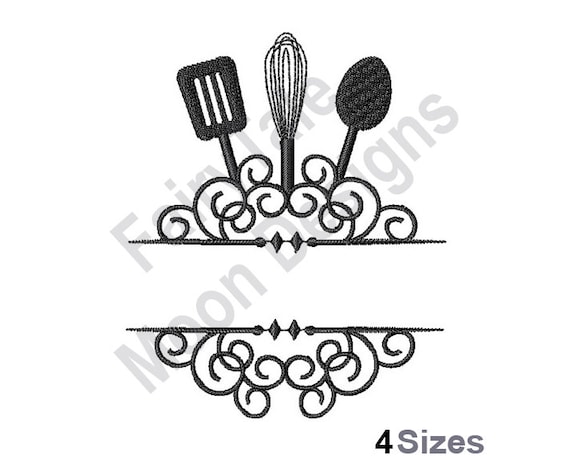 Kitchen Utensils Split Frame Monogram Machine Embroidery - Etsy