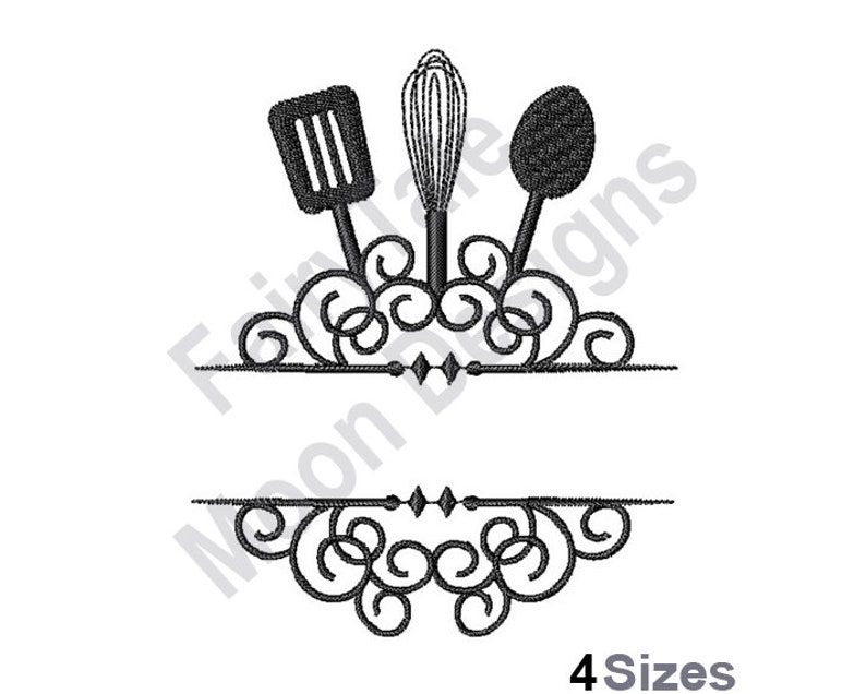Kitchen Utensils Split Frame Monogram Machine Embroidery - Etsy