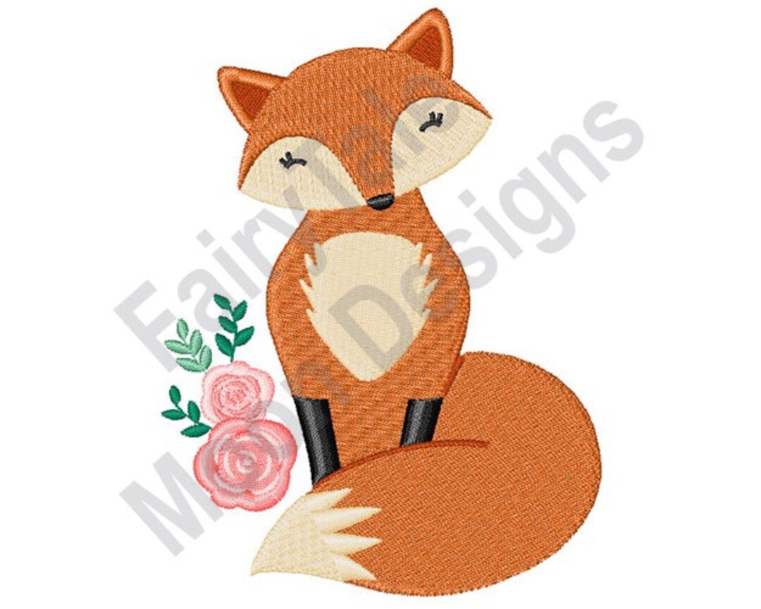 Woodland Red Fox - Machine Embroidery Design, Folk Art Roses Embroidery ...