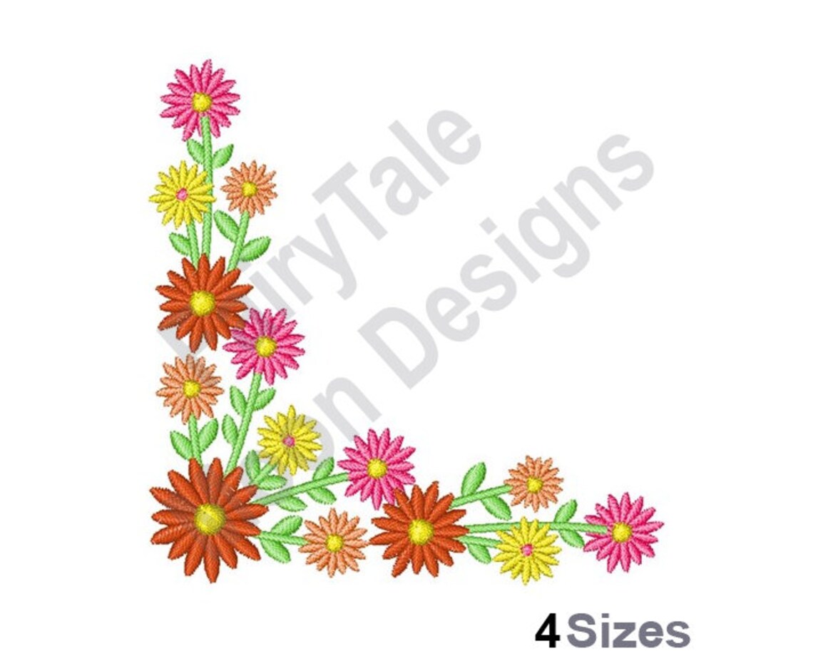 Daisy Flower Corner Machine Embroidery Design Daisies - Etsy