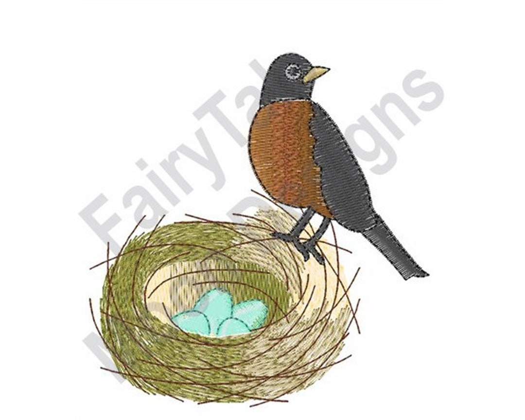 Robin on Nest - Machine Embroidery Design, Robin Nest & Egg Embroidery ...