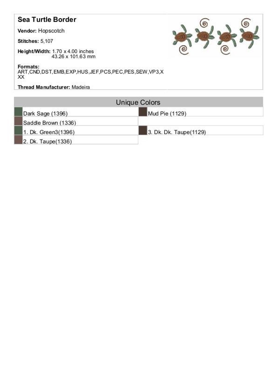 Sea Turtle Border - Machine Embroidery Design, Sea Turtles Embroidery ...