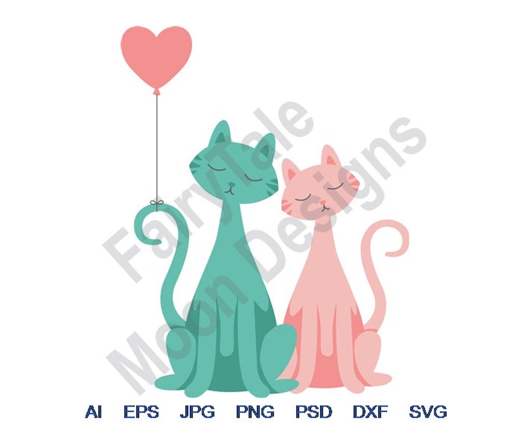 Valentine Cats - Svg, Dxf, Eps, Png, Jpg, Vector Art, Clipart, Cut File ...