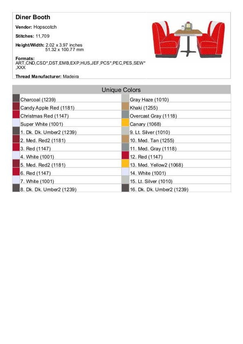 Diner Booth & Table - Machine Embroidery Design, Retro Diner Booth ...