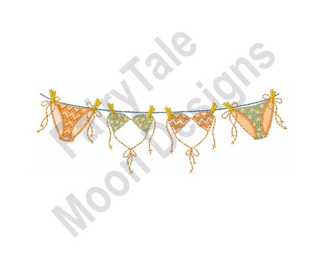 Bikini Clothes Line Machine Embroidery Design, Summer Beach Swimwear ...