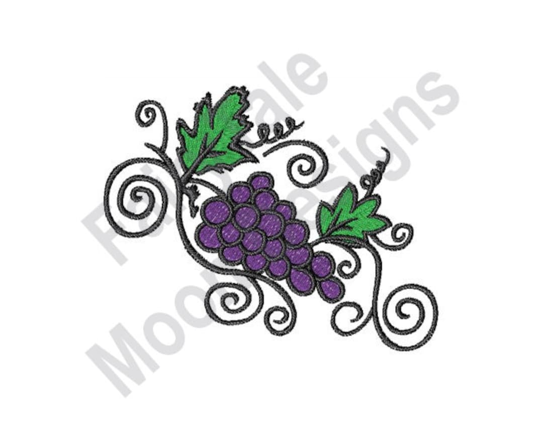 Grape Vines - Machine Embroidery Design, Red Grapes With Leaf ...