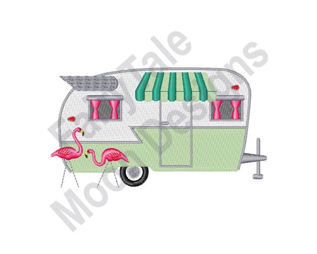 Camper and Flamingos - Machine Embroidery Design, Travel Trailer ...