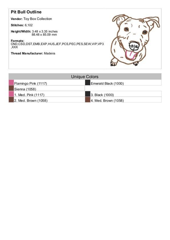 Pit Bull Machine Embroidery Design Pit Bull Outline - Etsy Singapore