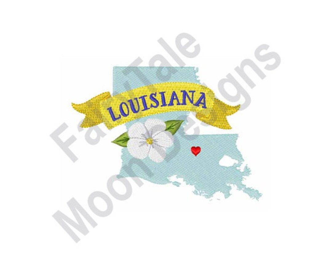 Louisiana State Map Machine Embroidery Design, Magnolia State Flower ...