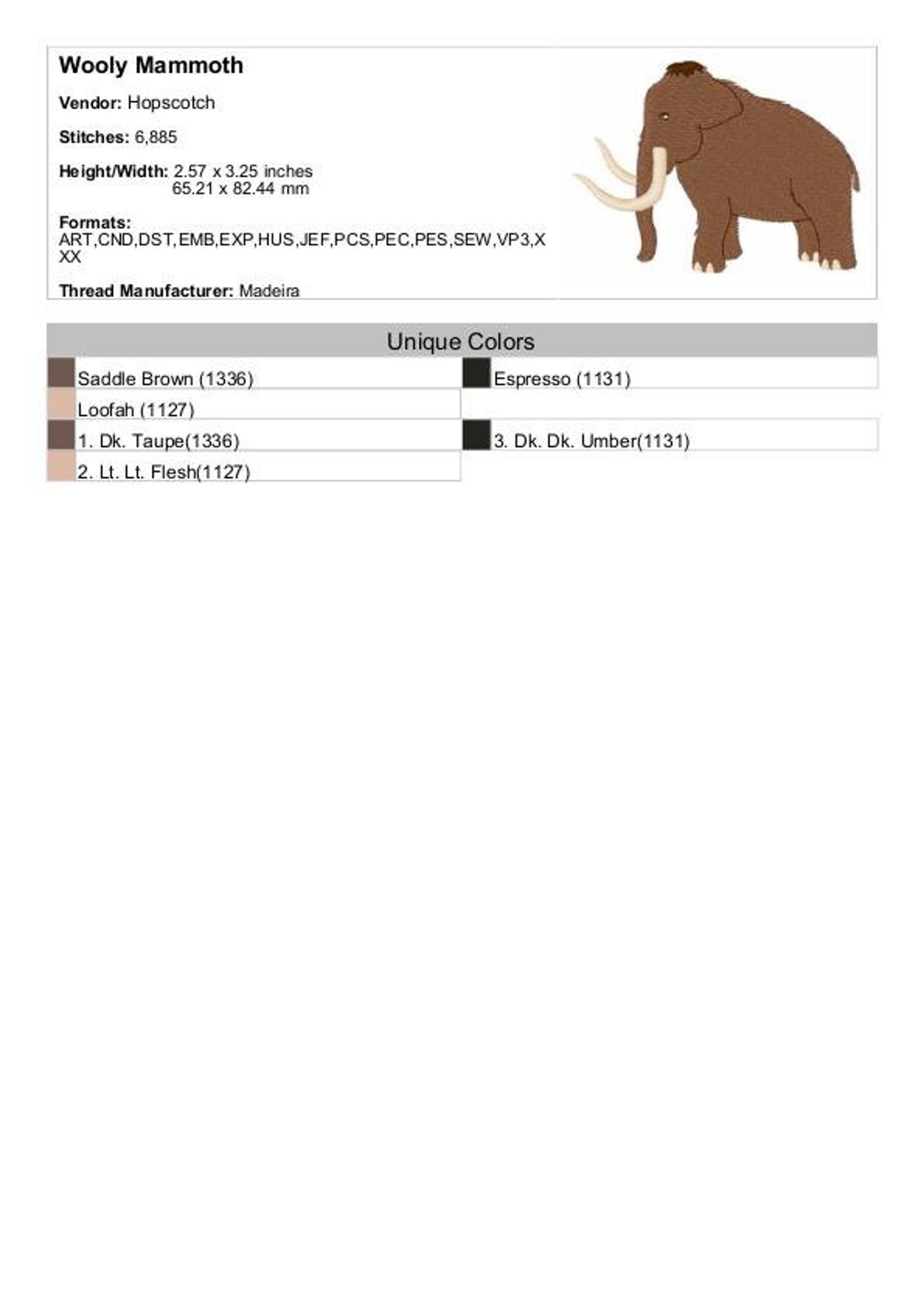 Woolly Mammoth Machine Embroidery Design Mammoth Embroidery - Etsy