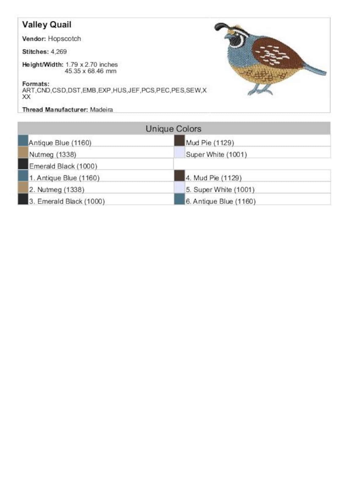 Valley Quail Machine Embroidery Design California Valley - Etsy