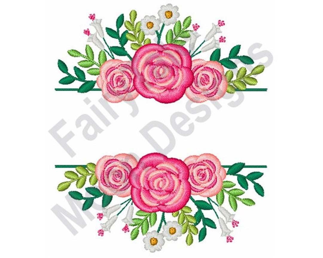 Flower Split Frame - Machine Embroidery Design, Red Roses Floral ...