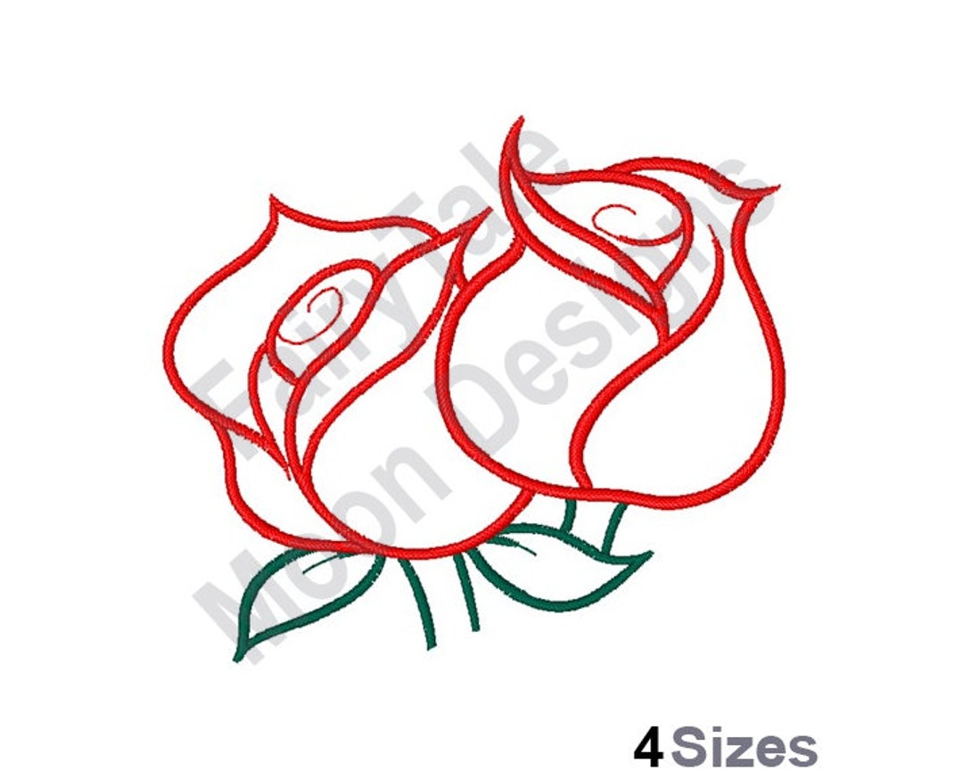 Rose Buds - Machine Embroidery Design, Red Roses Outline Embroidery ...