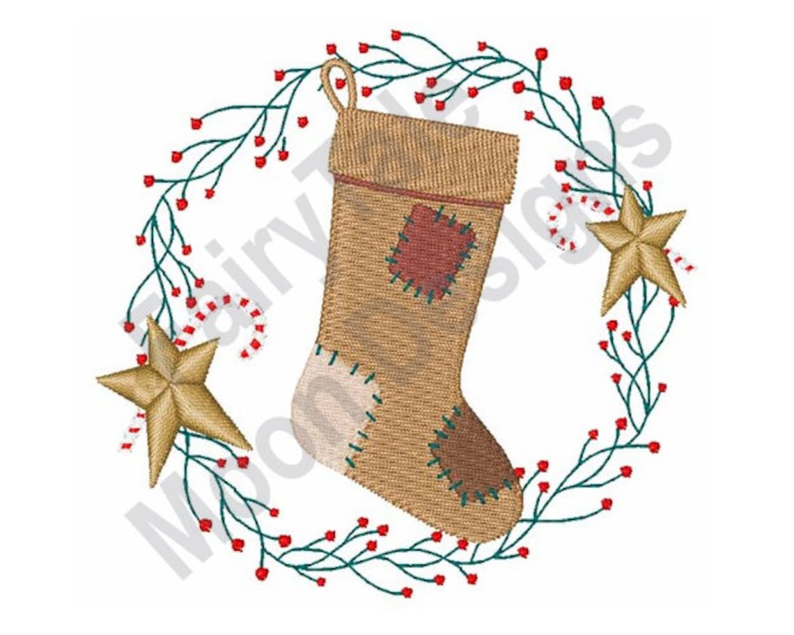 Primitive Stocking Machine Embroidery Design Christmas - Etsy
