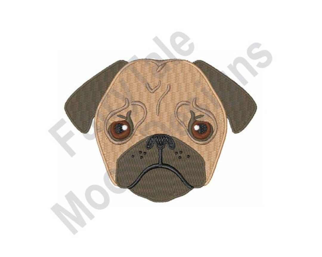 Pug Head Machine Embroidery Design, Fawn Pug Embroidery Pattern, Dutch ...