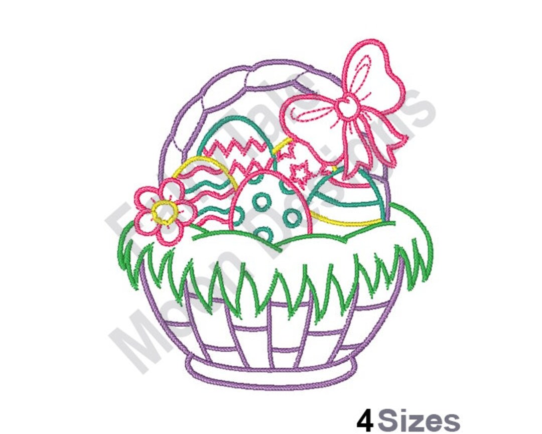 Easter Basket Machine Embroidery Design, Decorated Easter Eggs ...