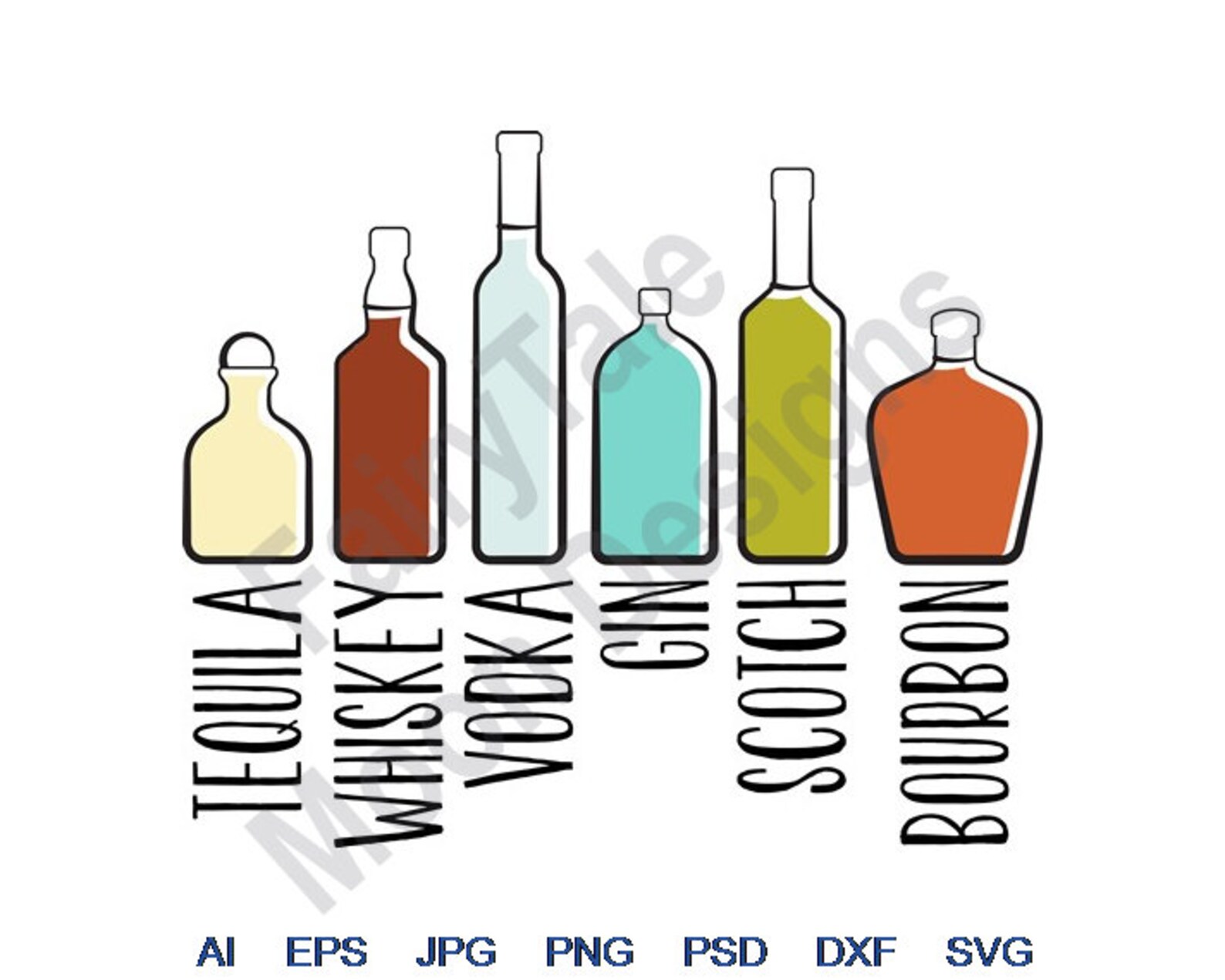 Variety Of Liquor Svg Dxf Eps Png Jpg Vector Art | Etsy