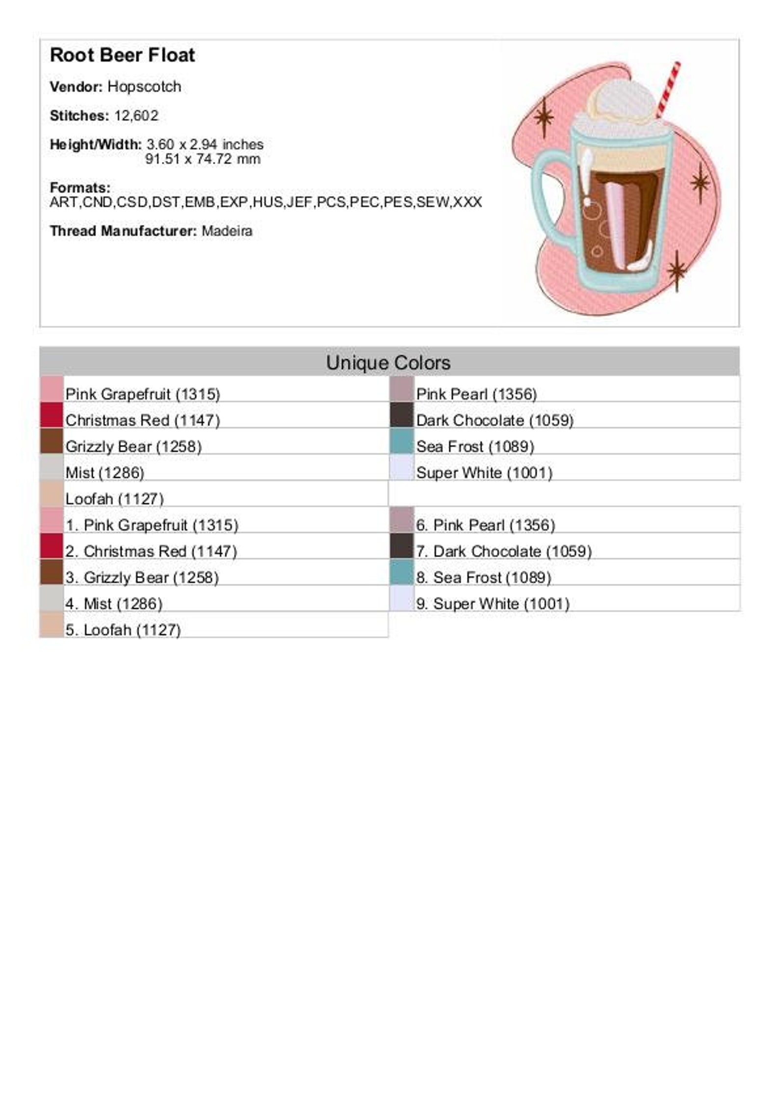 Root Beer Float - Machine Embroidery Design, Ice Cream Float Embroidery ...