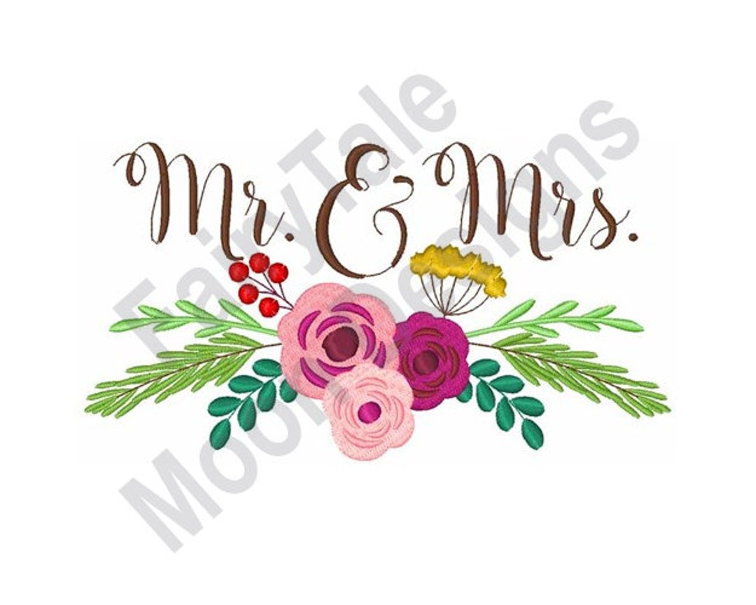 Mr. & Mrs. - Machine Embroidery Design, Wedding Roses, Folk Art Floral ...