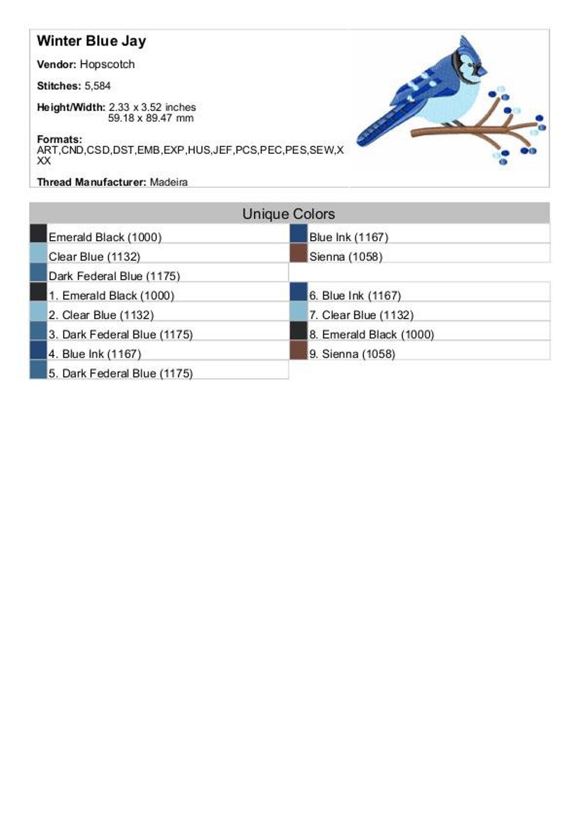 Blue Jay Machine Embroidery Design Winter Blue Jay - Etsy