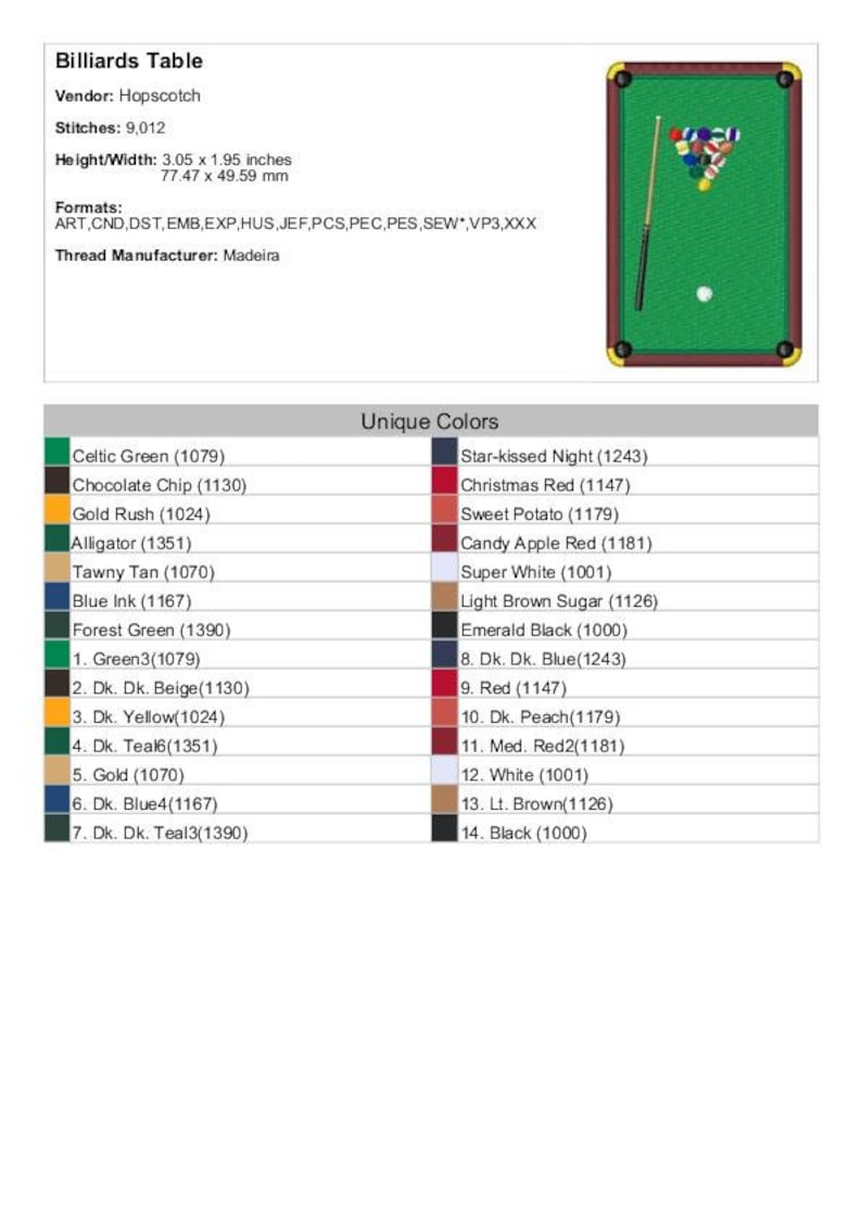Billiards Table - Machine Embroidery Design, Snooker Table & Cue ...