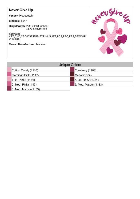 Never Give up Machine Embroidery Design Awareness Ribbon | Etsy